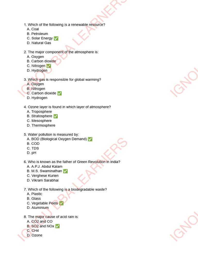 Environmental Science Quiz Questions | PDF | Soil | Pollution