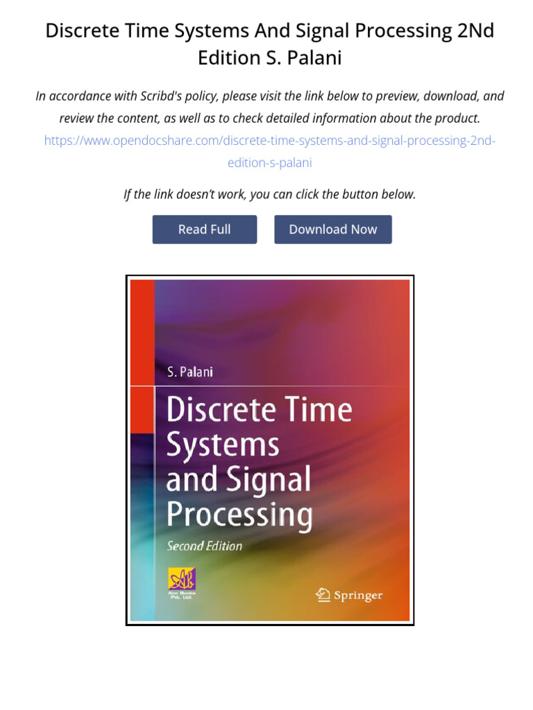 Discrete Time Systems and Signal Processing 2nd Edition S. Palani | PDF | Digital Signal ...