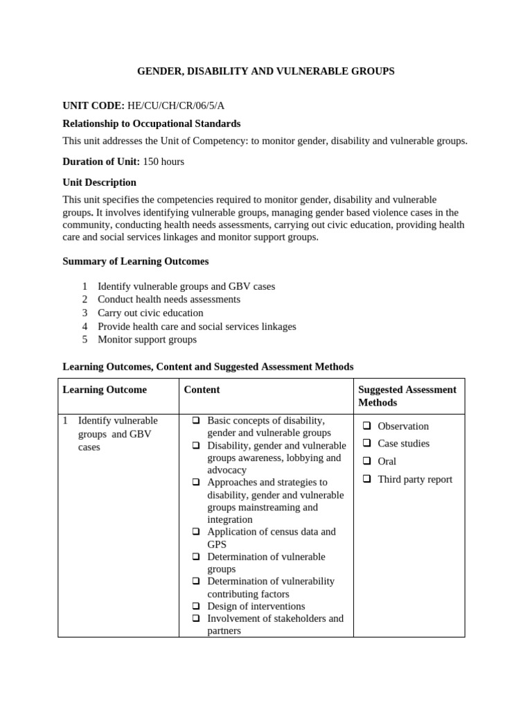 Monitoring Gender and Vulnerable Groups | PDF | Gender | Gender Studies