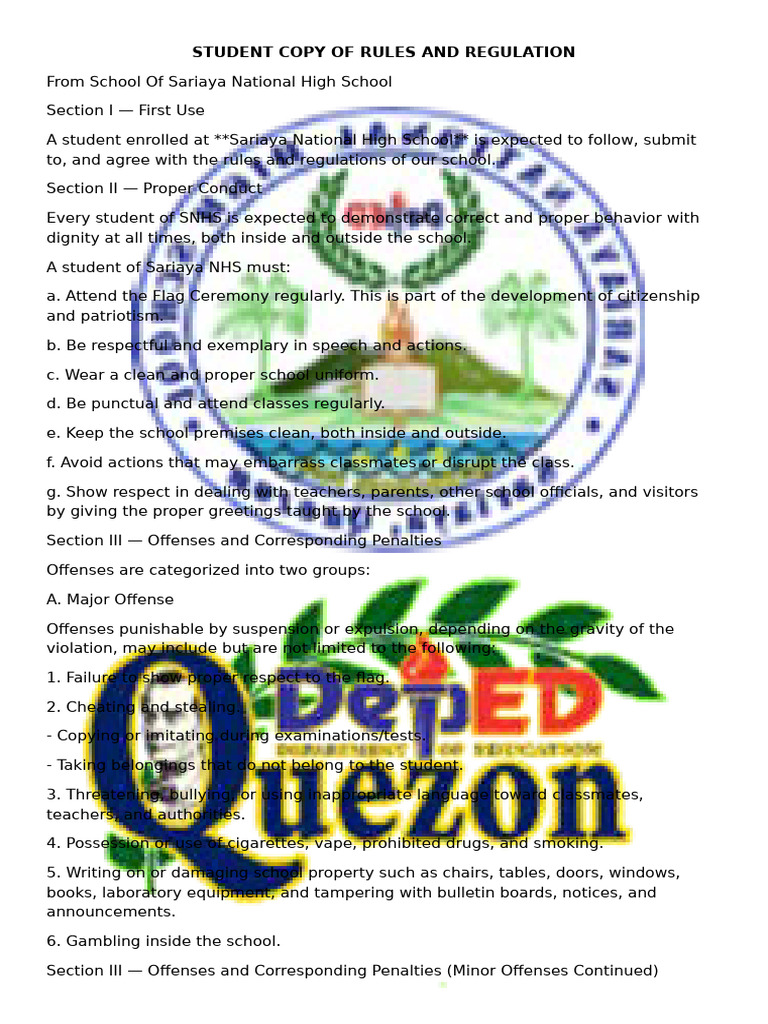 Student Copy of Rules and Regulation | PDF