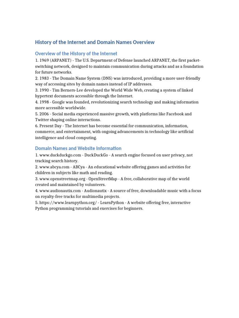History of Internet and Domain Names Overview | PDF