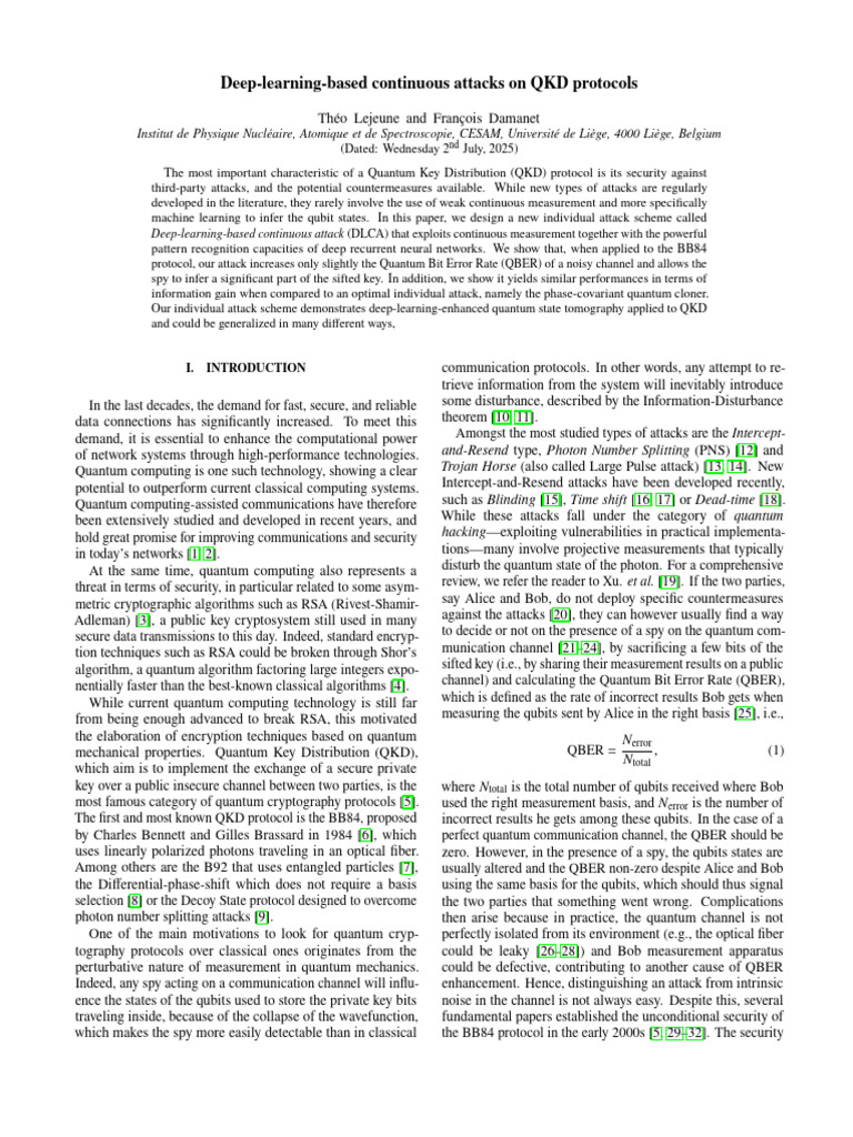 Deep-learning-based Continuous Attacks on Quantum Key Distribution Protocols | PDF | Theoretical ...