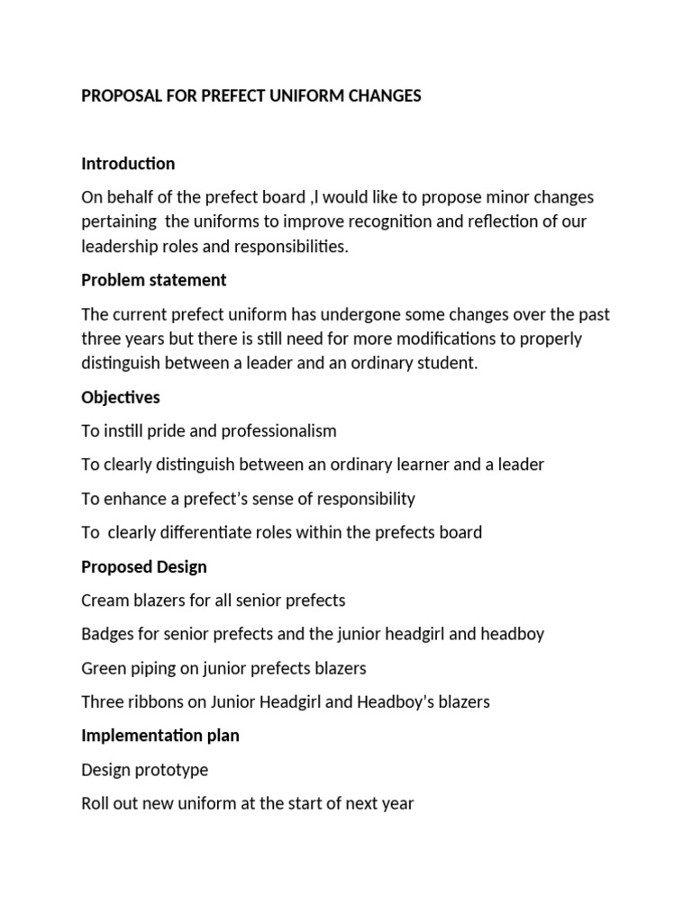 Prefect Uniform Change Proposal | PDF