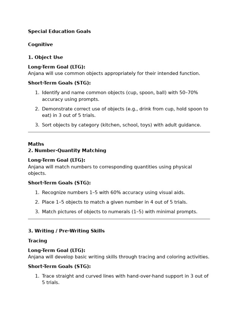 Special Education Goals | PDF