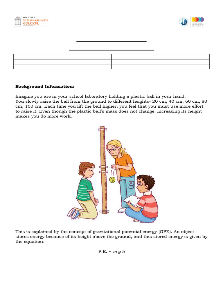 MYP-4_Physics_WS-6_Criterion B - PE Class Task | PDF