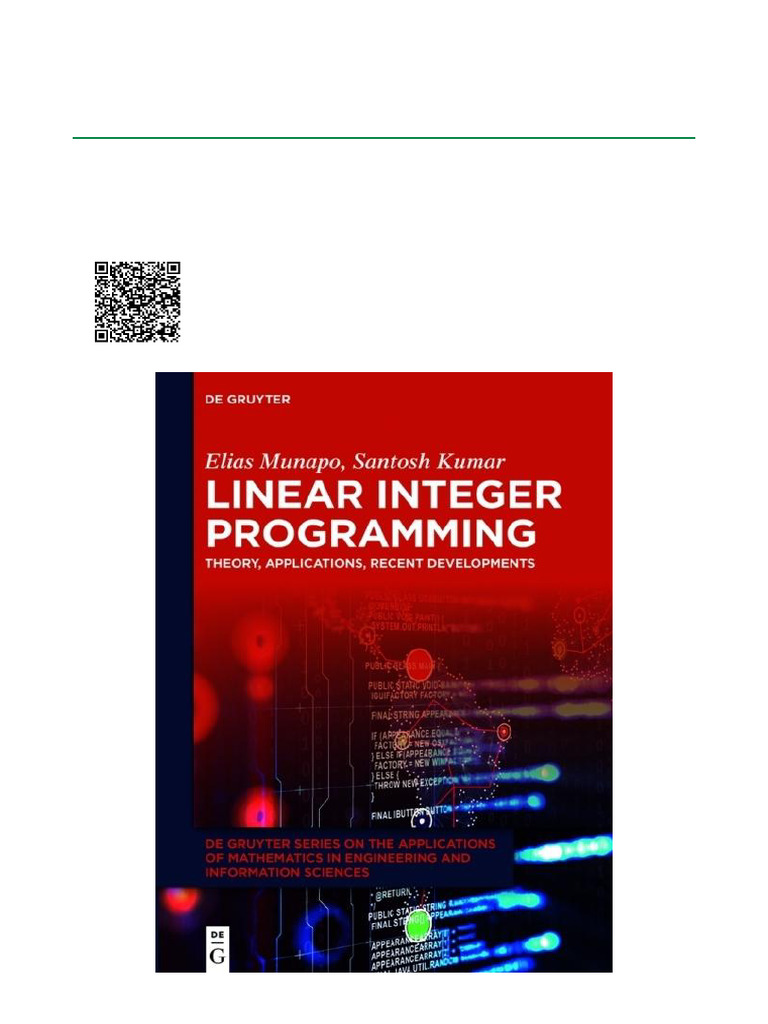 Linear Integer Programming Theory, Applications, Recent Developments, 1st Edition ISBN ...