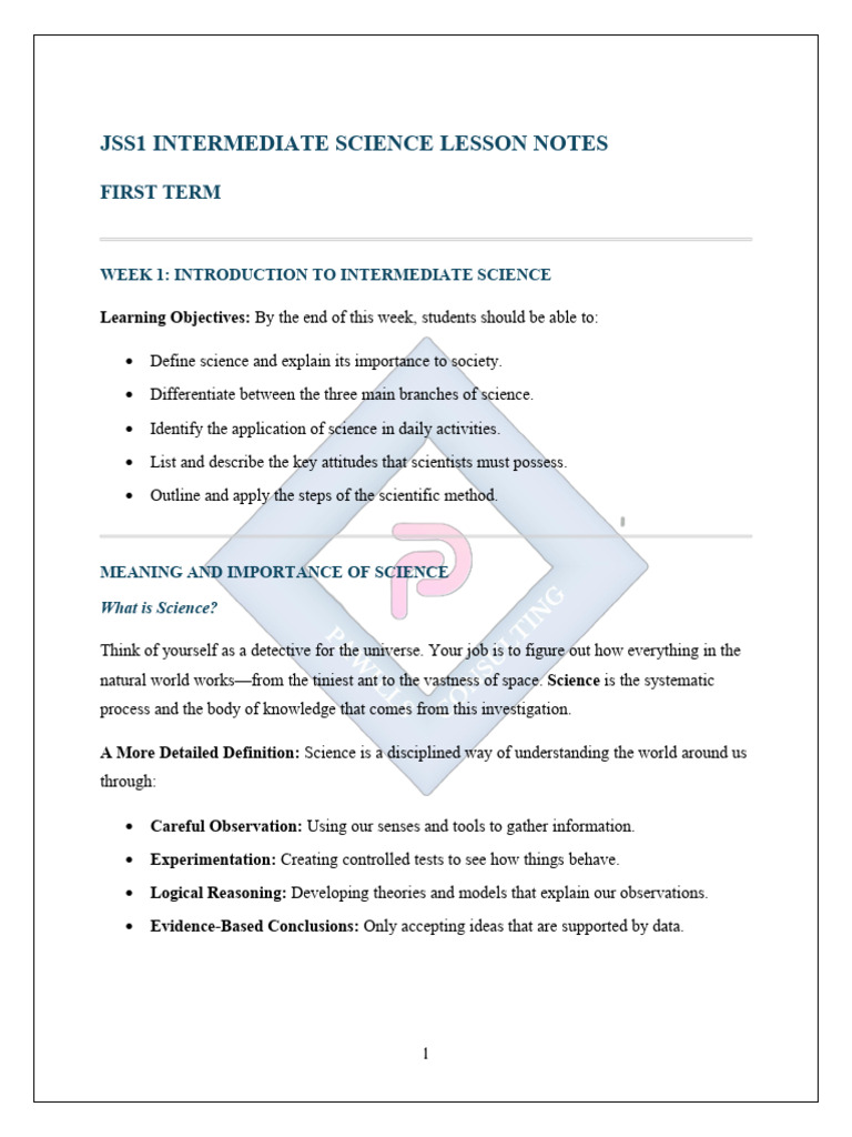 JSS1 Science Lesson Notes: Week 1 Overview | PDF | Soil | Flood