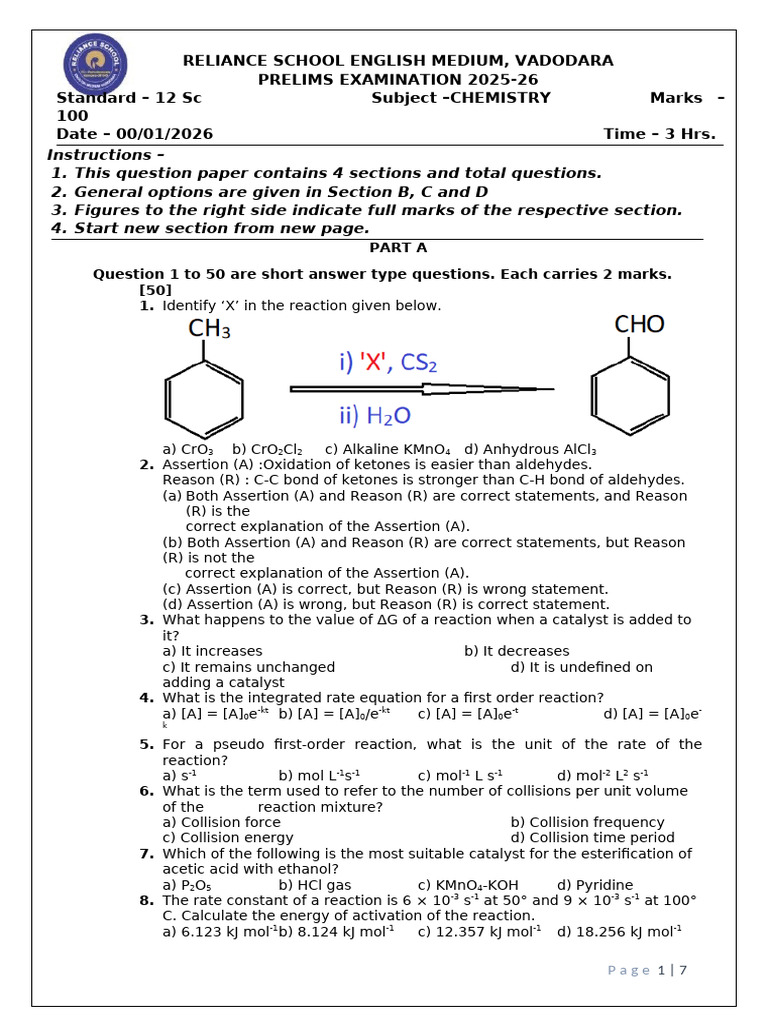 Chemistry Prelims Exam 2025-26 Guide | PDF | Transition Metals | Acid