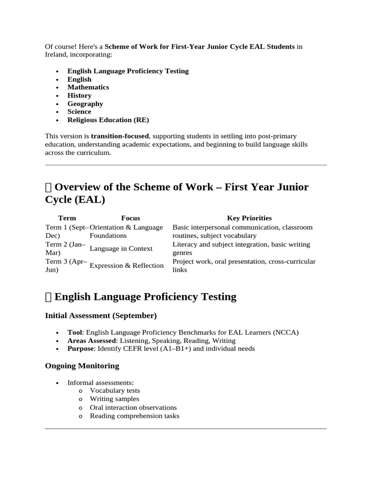 Sample SOW 1st Year | PDF | English As A Second Or Foreign Language ...