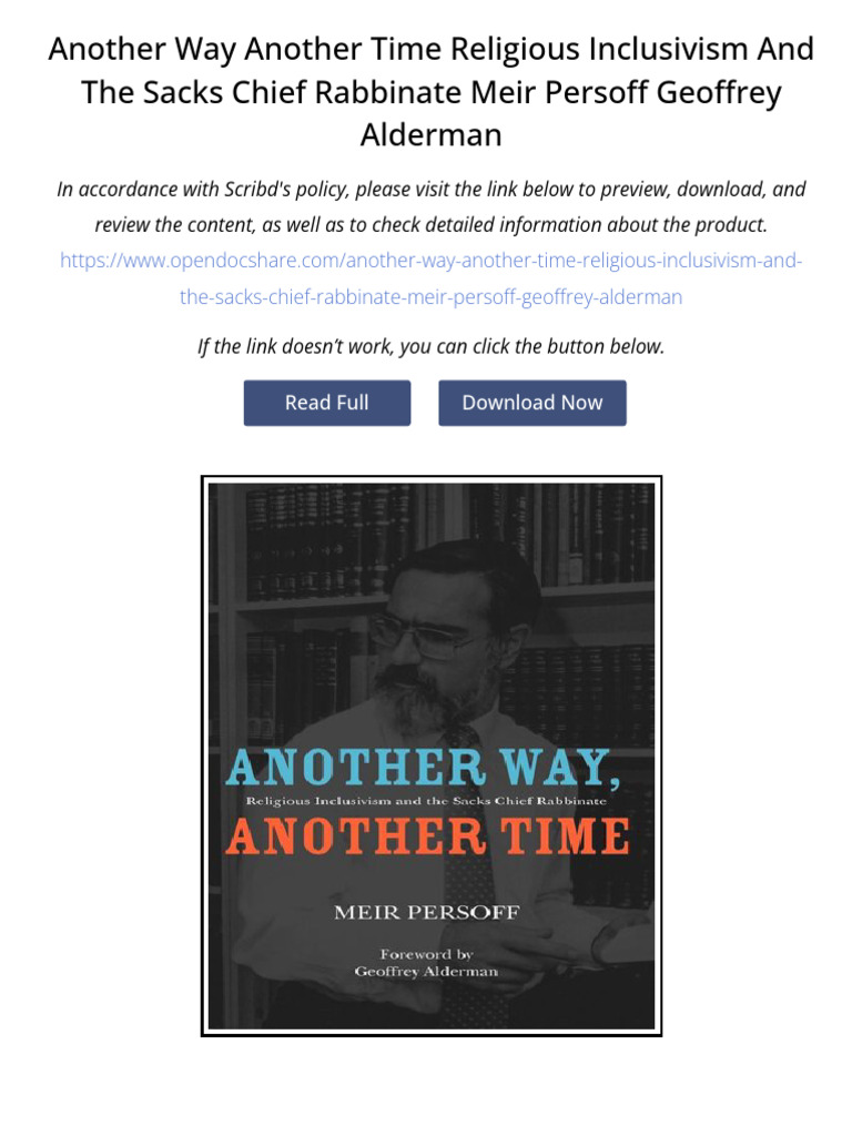 Another Way Another Time Religious Inclusivism And The Sacks Chief ...