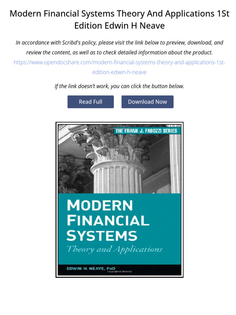 Modern Financial Systems Theory And Applications 1st Edition Edwin H ...