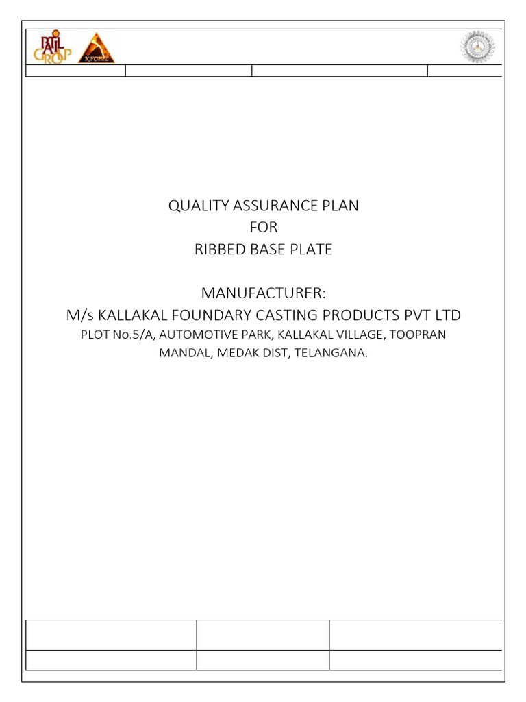 336_Base Plate_KFC Quality Ansurance Plan UPDATED | PDF | Foundry ...