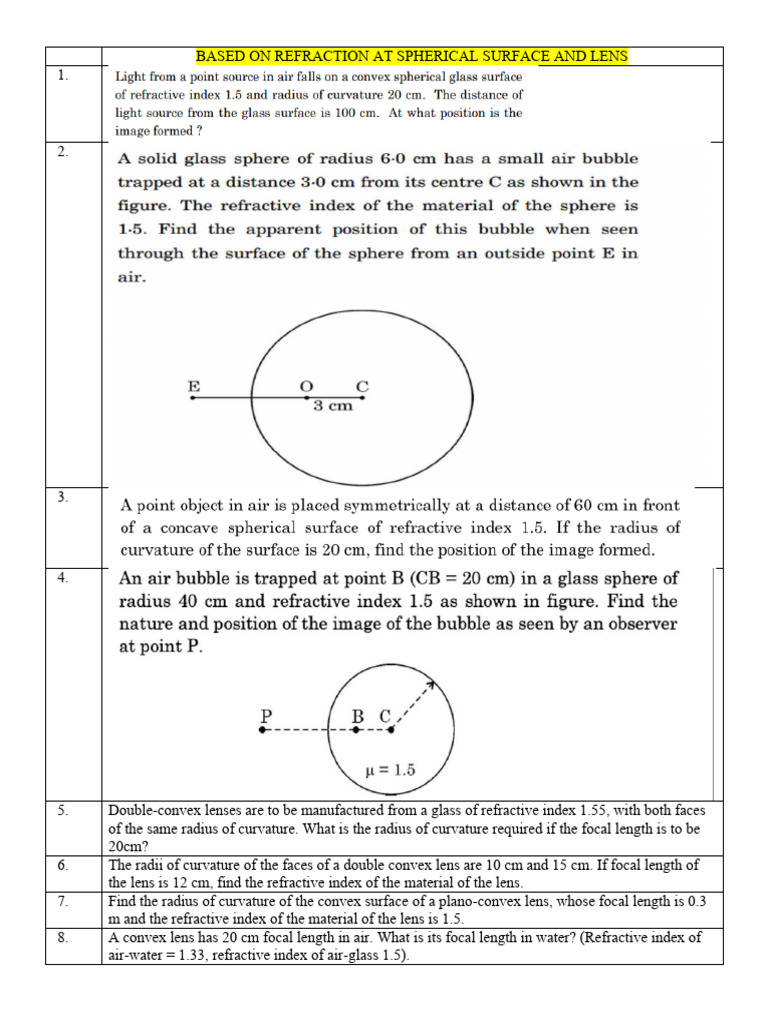 Ray Optics Worksheet No 3 -Based on Lens | PDF | Refractive Index | Atomic