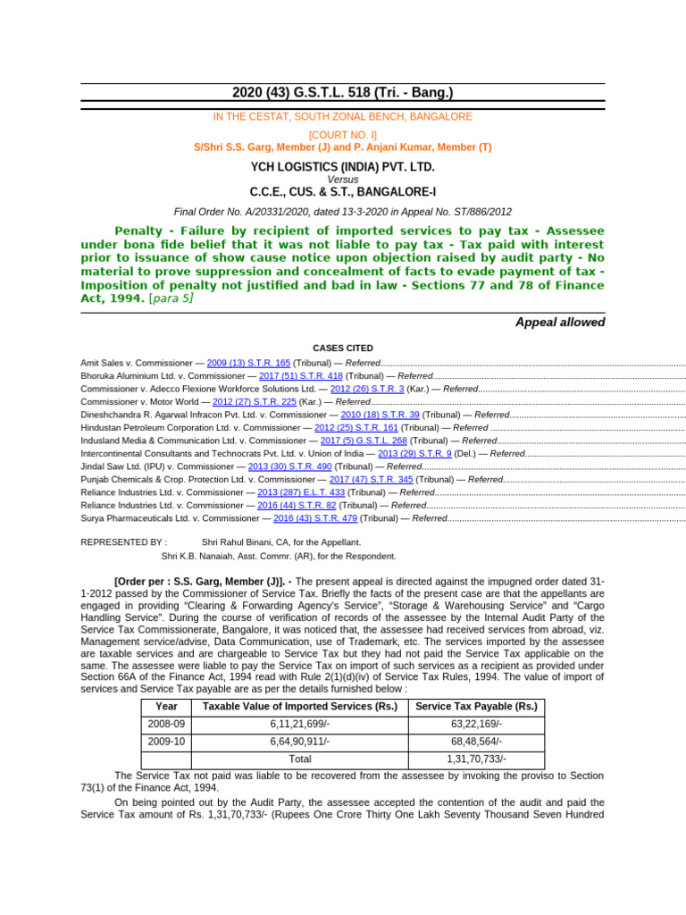 CESTAT Ruling on Service Tax Penalty | PDF | Taxes | Excise