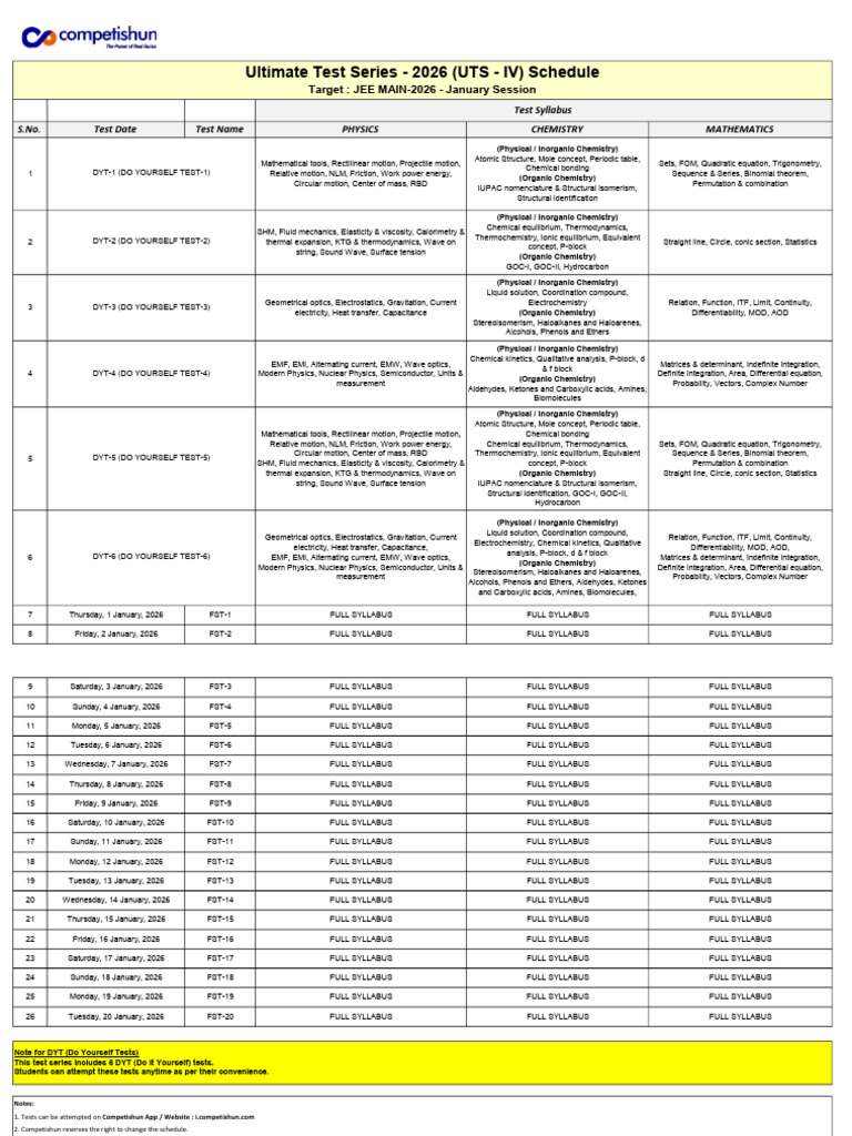 Ultimate Test Series-IV (UTS-IV) 2026 | PDF | Chemistry | Chemical ...