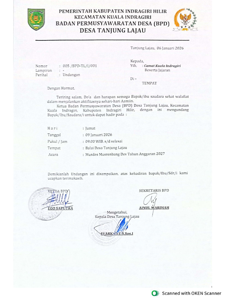 Undangan Musrenbang Utk Camat Dan Jajaran | PDF