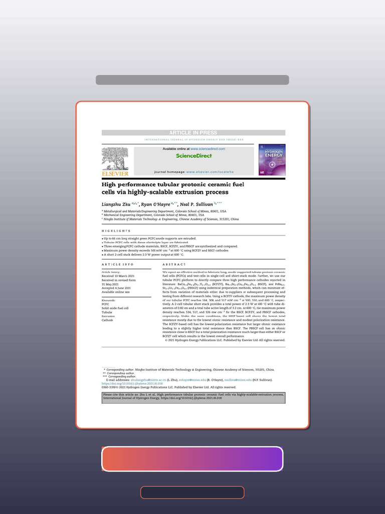 Test Bank for High Performance Tubular Protonic Ceramic Fuel Cells via ...