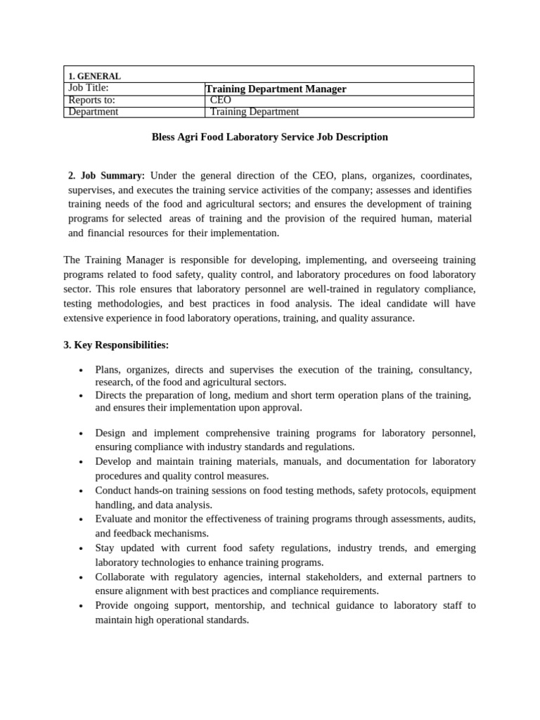 JD Training Manager | PDF | Laboratories | Regulatory Compliance