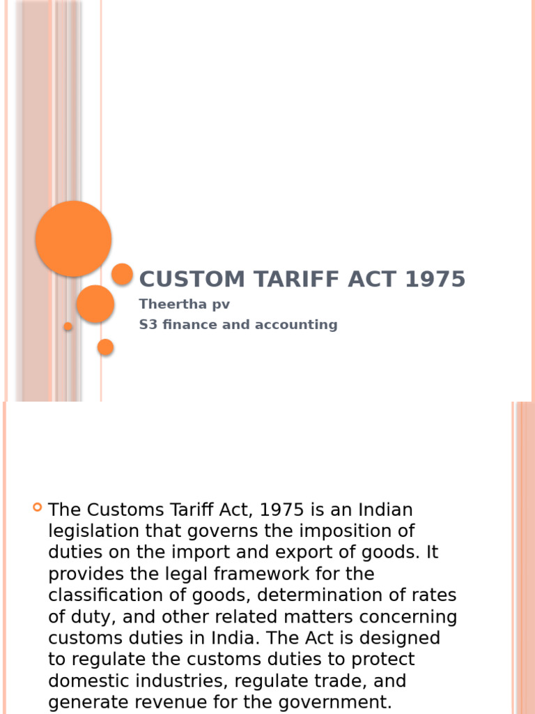 CUSTOM TARIFF ACT 1975 | PDF | Dumping (Pricing Policy) | Tariff