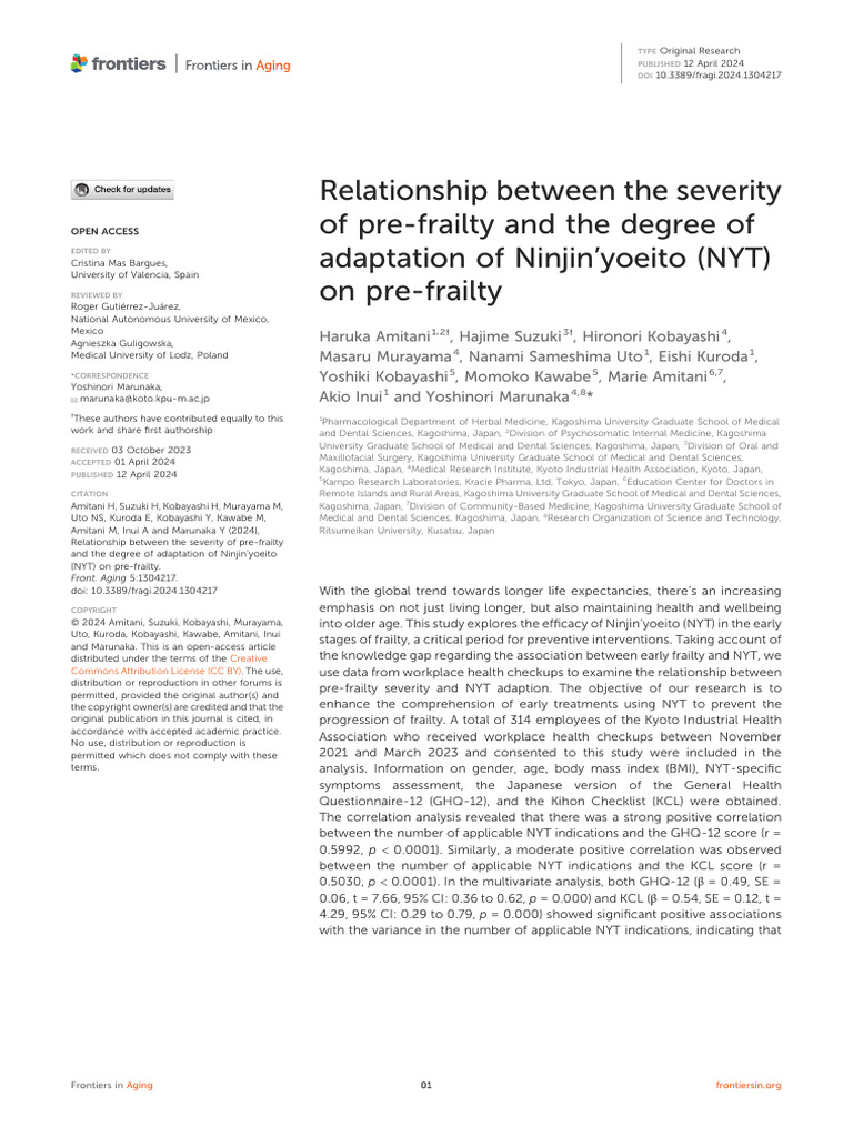 Relationship Between the Severity of Pre-frailty and the Degree of ...