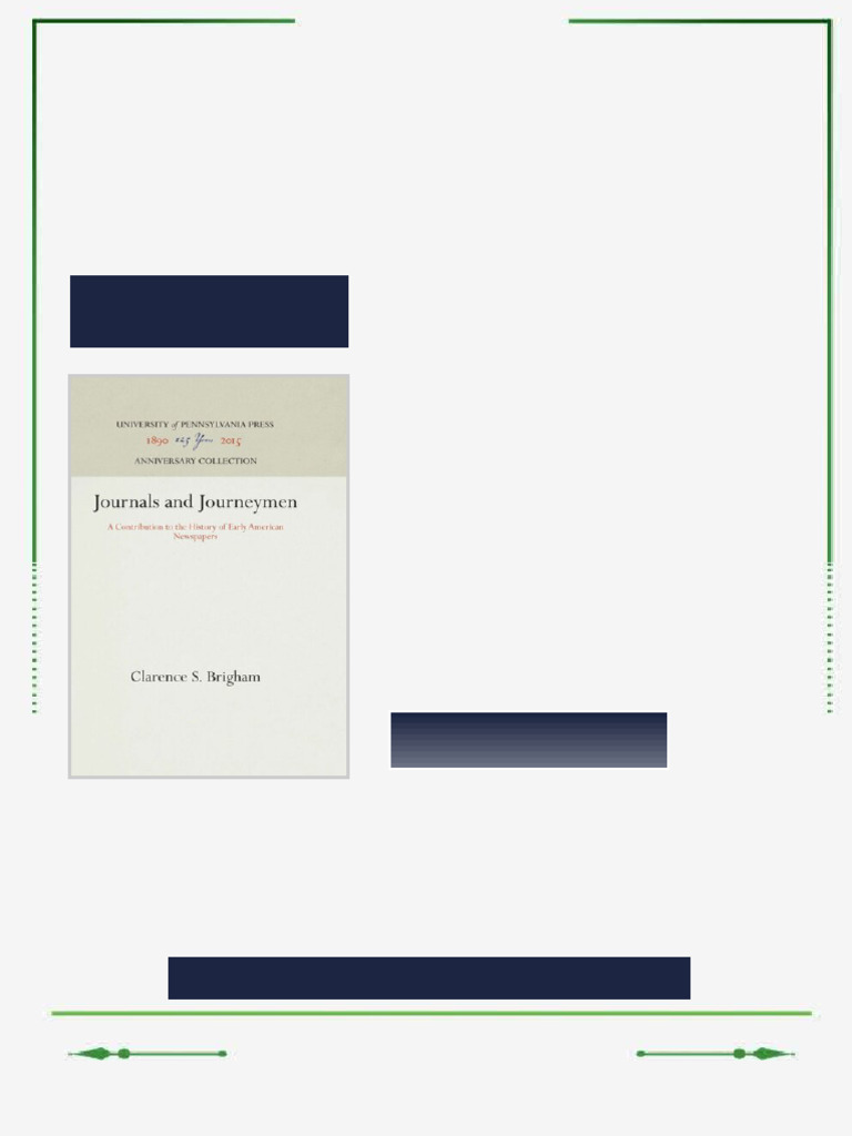 Journals and Journeymen A Contribution to the History of Early American ...