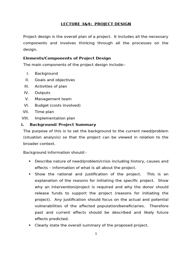 Lecture 3 Project Design Plan (1) | PDF | Goal | Project Management