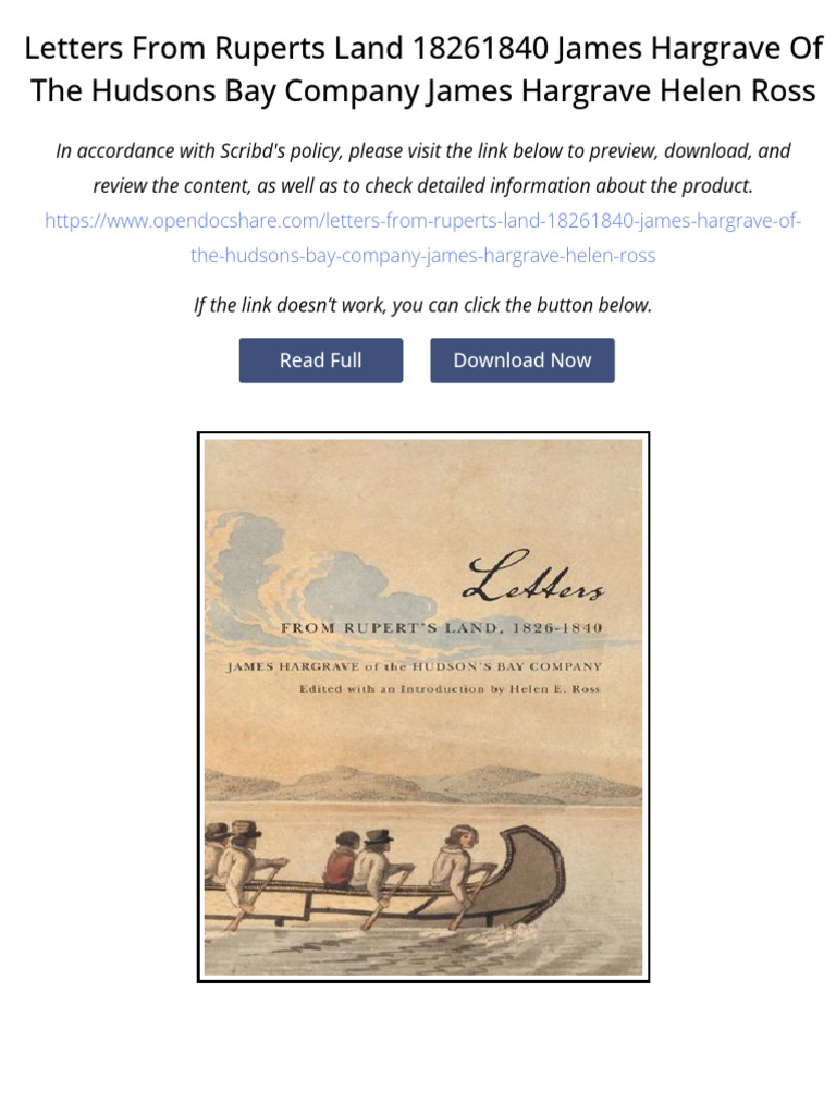 Letters From Ruperts Land 18261840 James Hargrave Of The Hudsons Bay ...