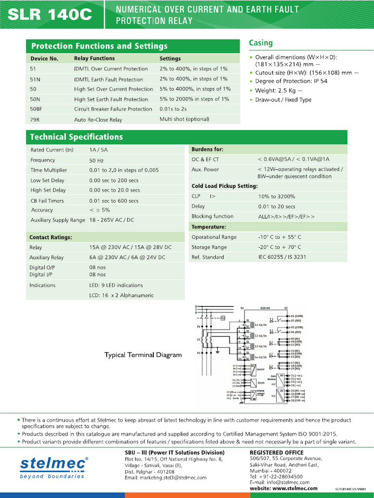 Numerical Relays Circuit Diagram SLR140C | PDF