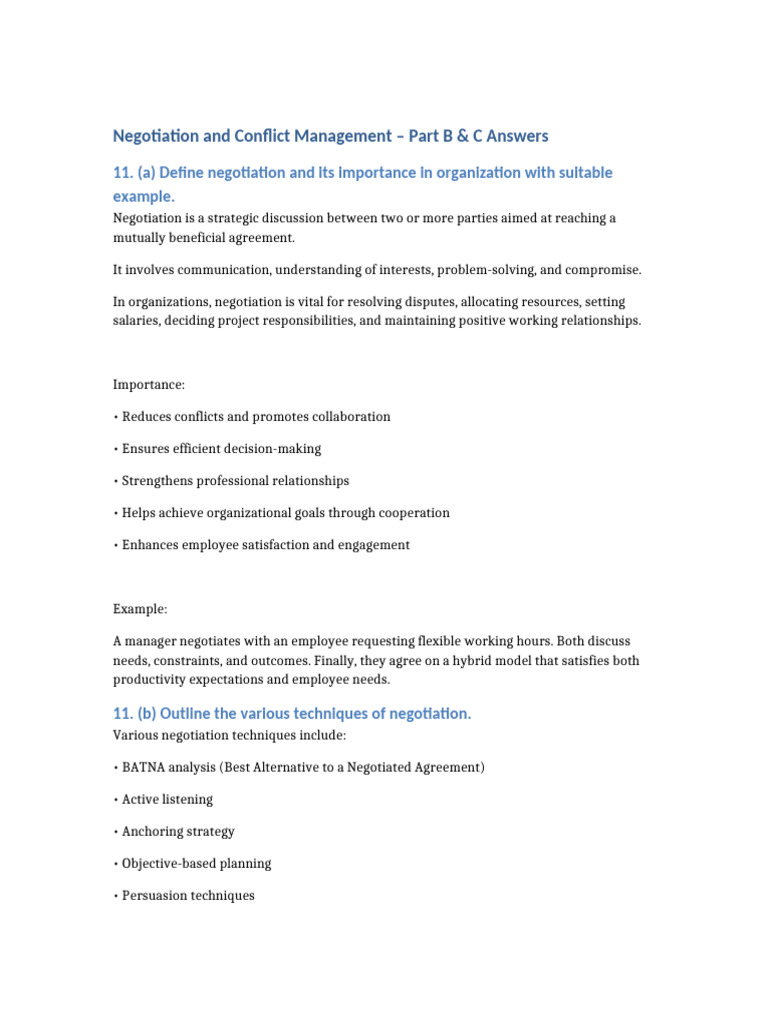Part B C Answers | PDF | Negotiation | Conflict (Process)