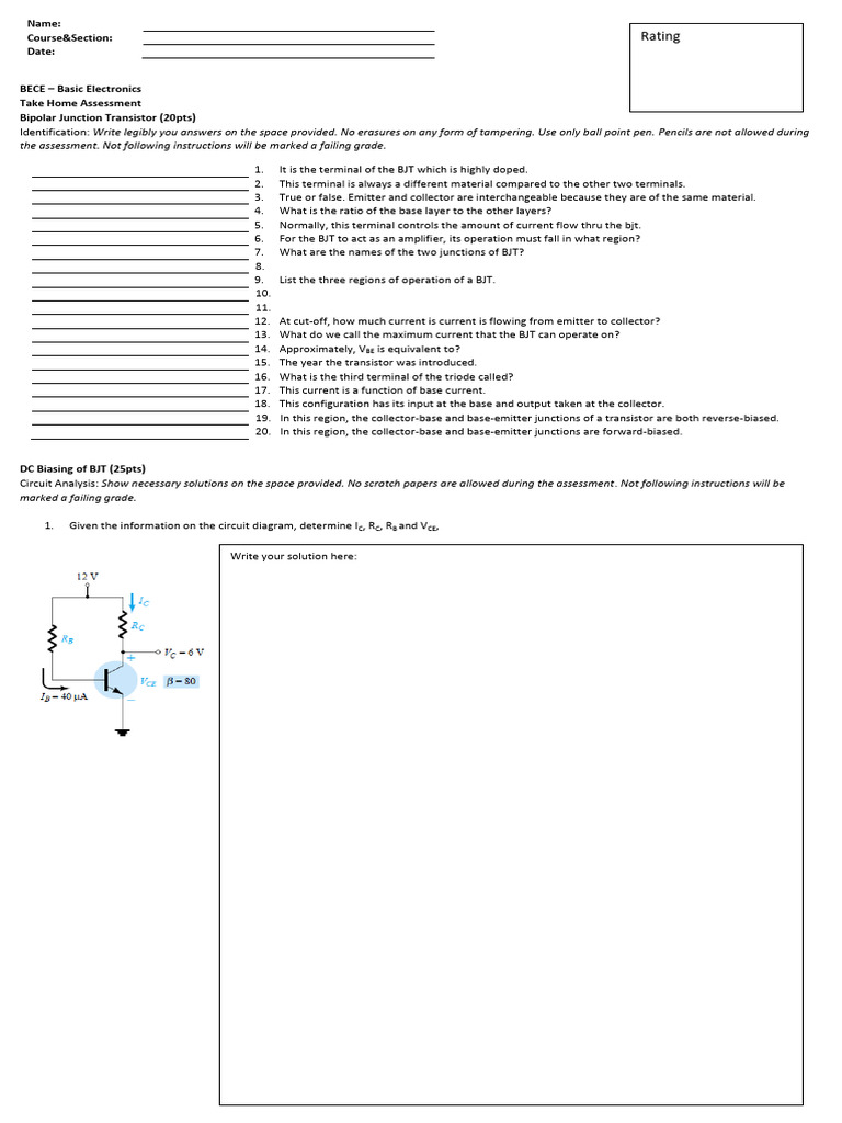 BJT Assessment: Key Concepts & Analysis | PDF | Bipolar Junction ...