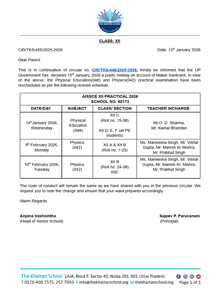 Circular No455 Class XII_260113_144657 | PDF