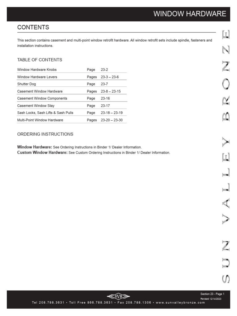 Spec_23g Window Hardware | PDF