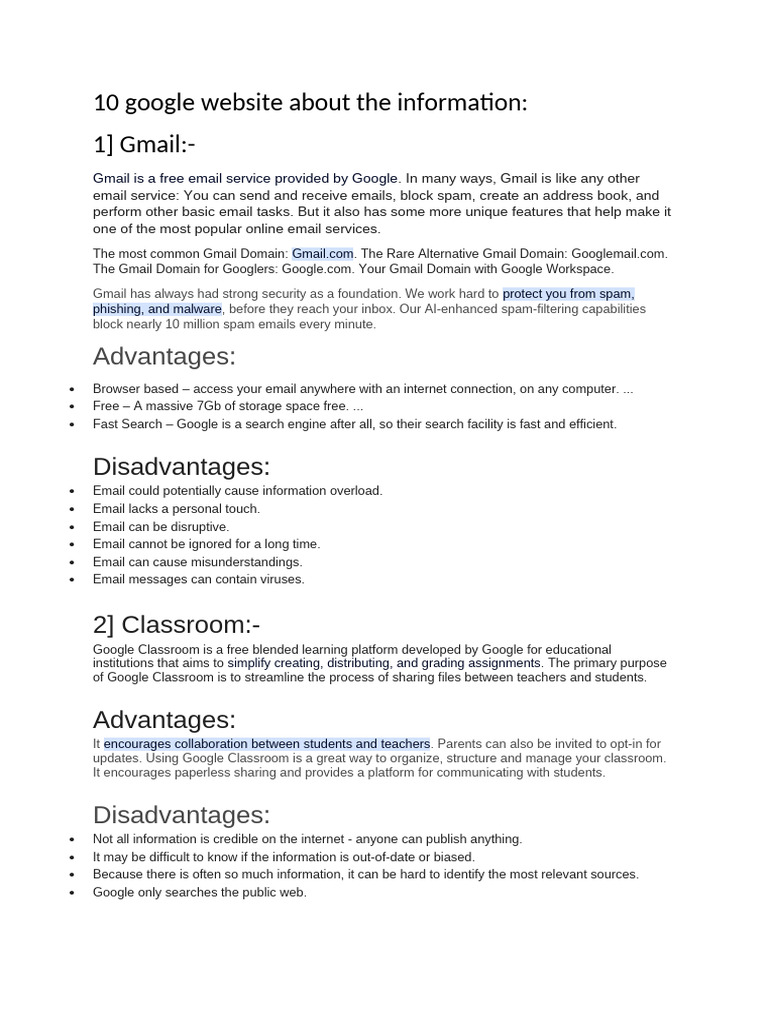 Overview of Google Services: Pros & Cons | PDF | Gmail | Computing