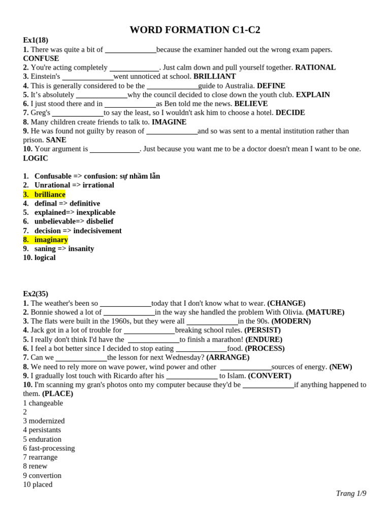 Advanced Word Formation Exercises | PDF