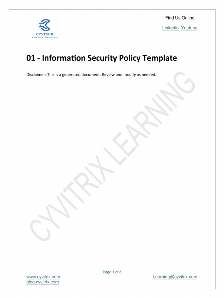 01 - Information Security Policy Template - Non-C | PDF