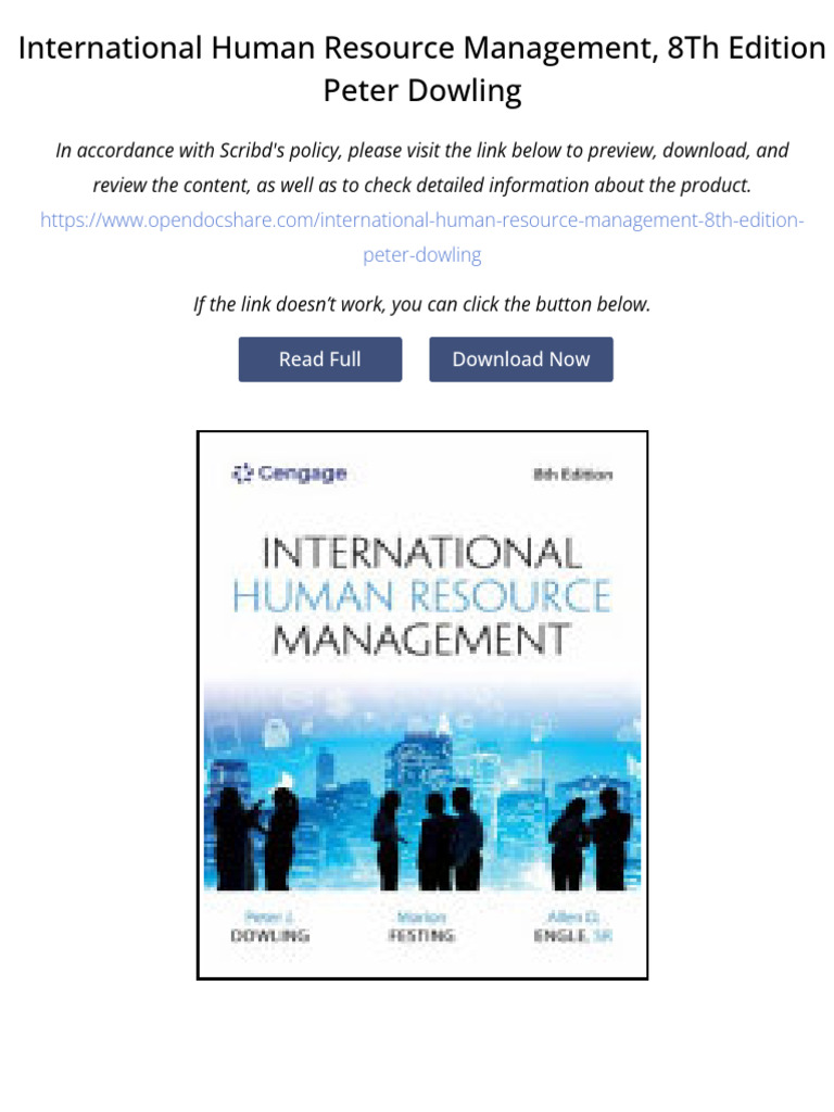 International Human Resource Management, 8th Edition Peter Dowling ...