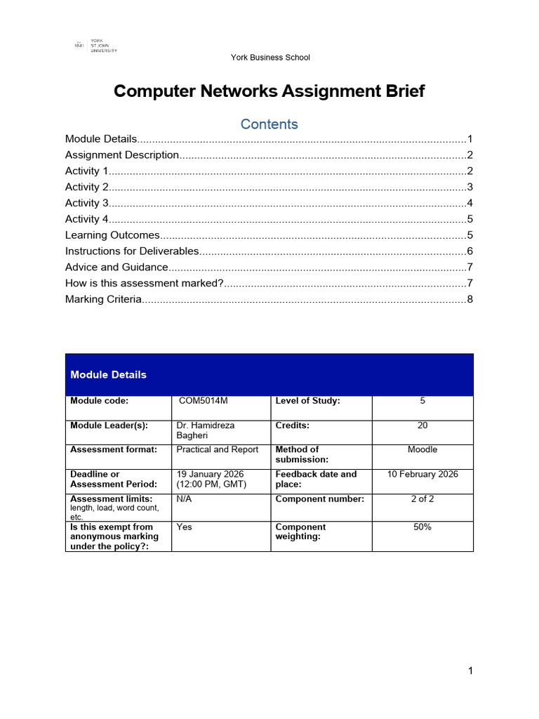 COM5014M Computer Networks Assignment Brief - Tagged_5dcbb814-3fae-4b6b-9939-fa6eb03b4644 | PDF ...