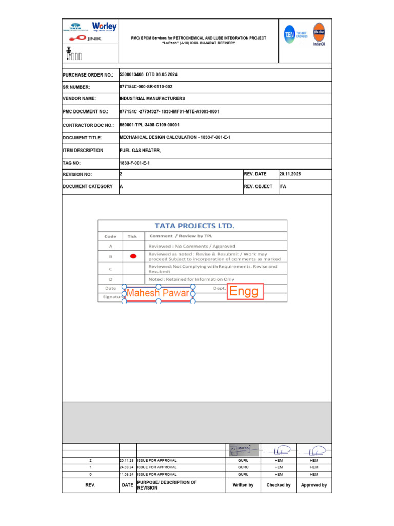 Mechanical Design Calculation Report | PDF | Density | Pressure