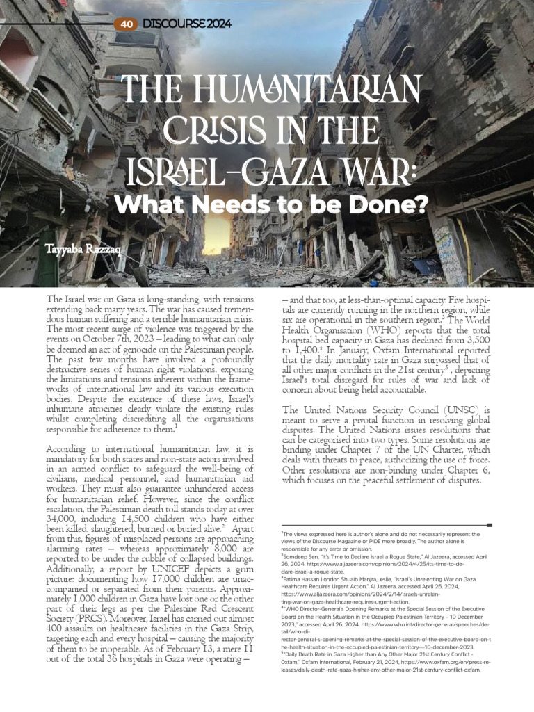 Discourse 2024-02-18 the Humanitarian Crisis in the Israel Gaza War | PDF | Gaza Strip ...