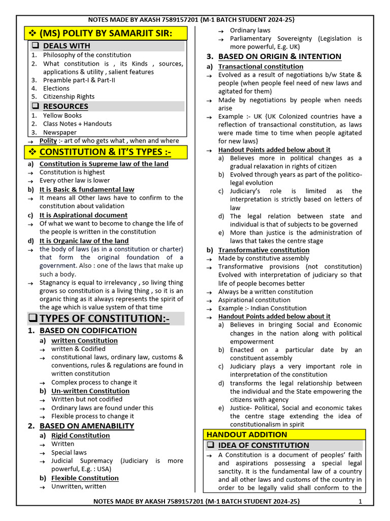 20 (Ms) Polity by Samarjit Sir | PDF | Legal Documents | Political Science