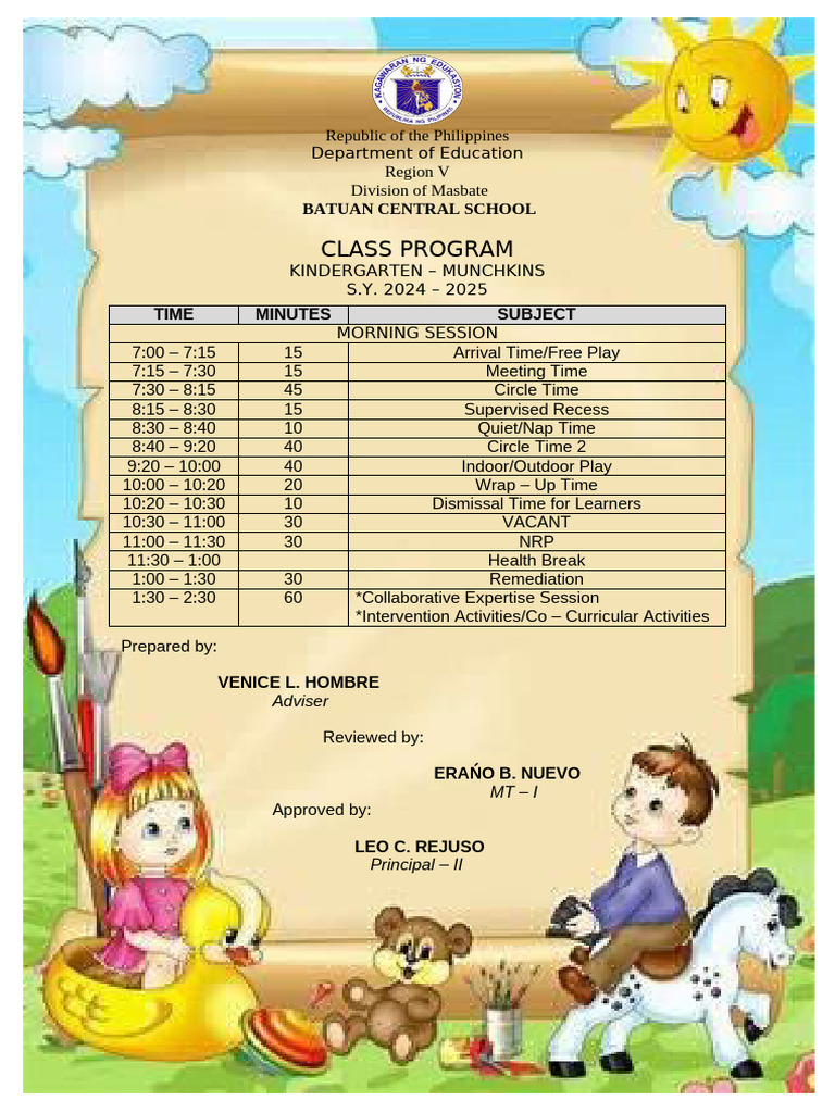 Class Program Kindergarten 2024 2025 | PDF