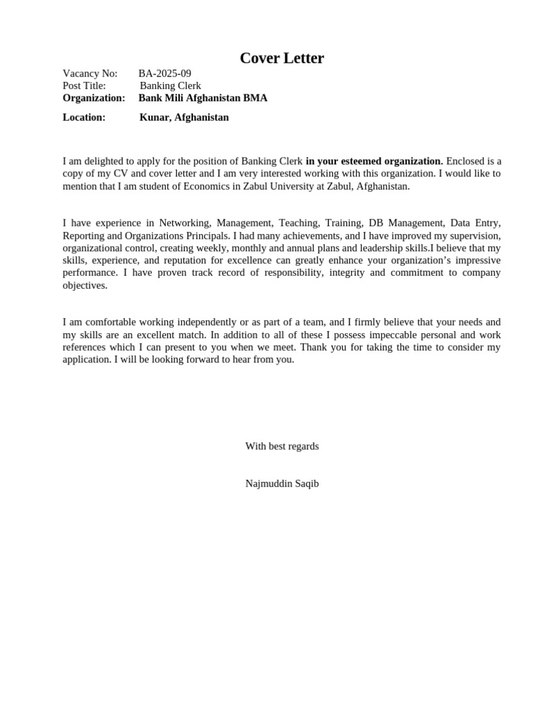 0001 Najmuddin Saqib CV & Cover Letter | PDF | Human Communication ...