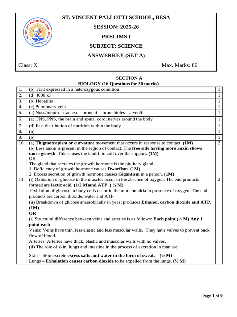 Biology Exam Answer Key for Class X | PDF | Uterus | Fertilisation