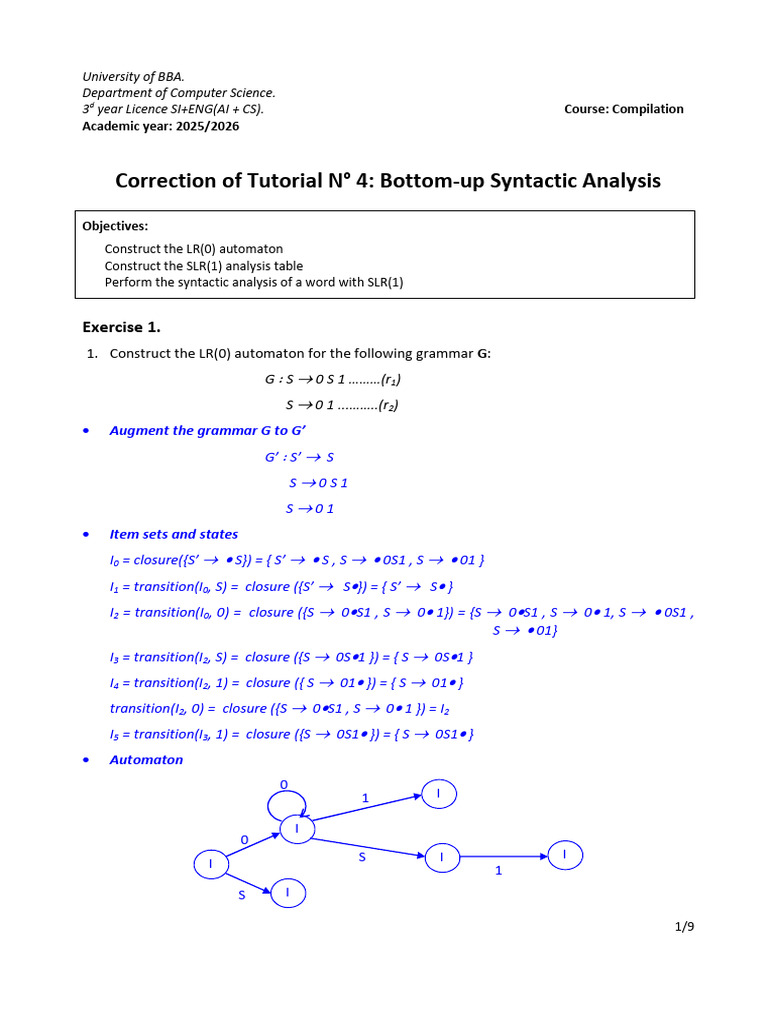 Tutorial 4 Bottom Up Syntactic Analysis Correction | PDF | Syntax (Logic) | Syntax