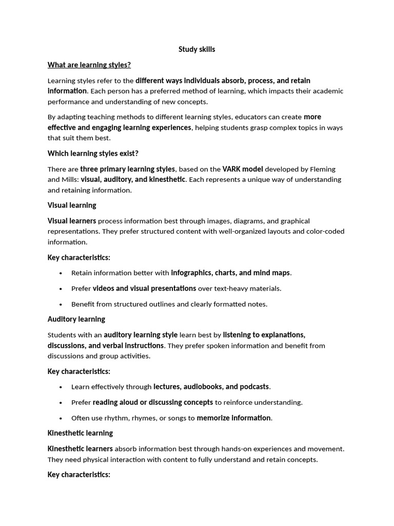 Study Skills | PDF | Learning Styles | Study Skills