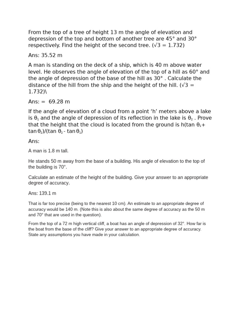 Angle of Elevation and Depression | PDF