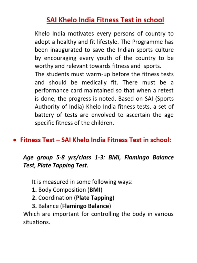 SAI Khelo India Fitness Test | PDF | Body Mass Index | Obesity