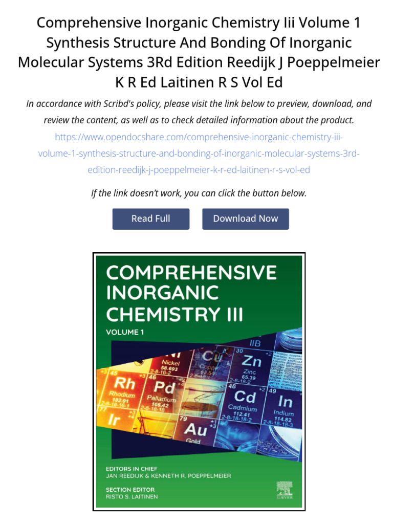 Comprehensive Inorganic Chemistry III Volume 1 Synthesis Structure and Bonding of Inorganic ...