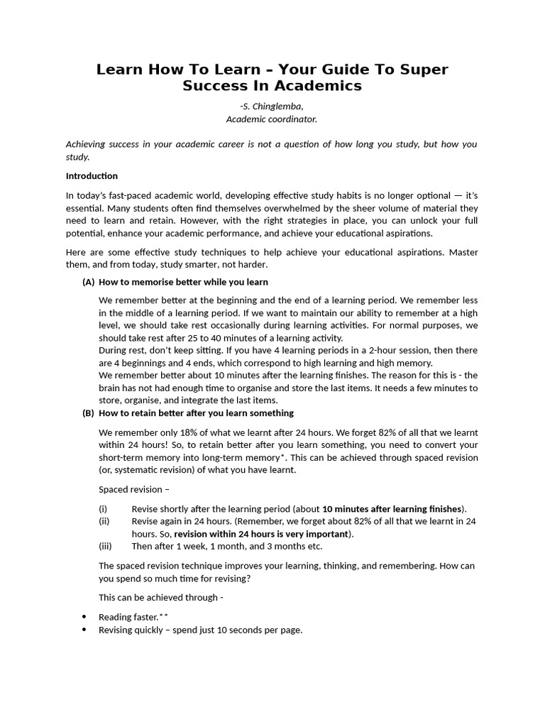 Learn how to learn | PDF | Memory | Mnemonic