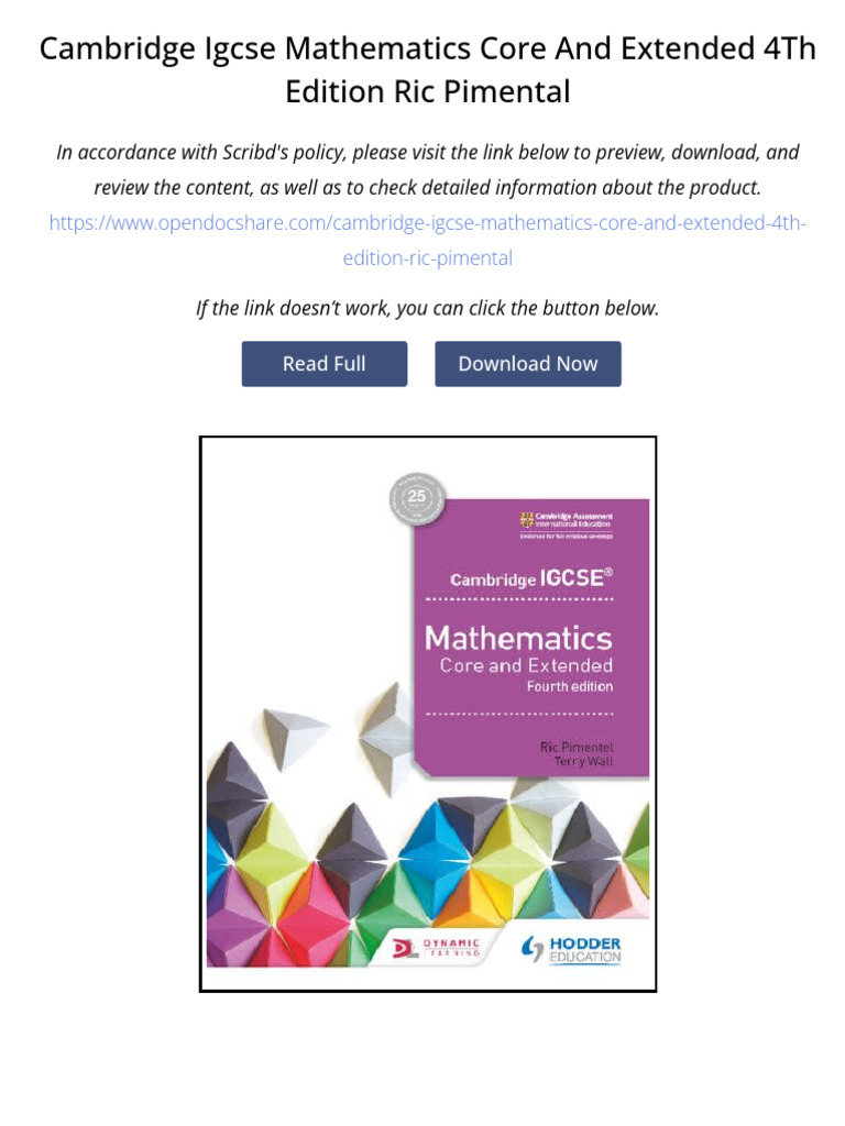 Cambridge IGCSE Mathematics Core and Extended 4th Edition Ric Pimental ...
